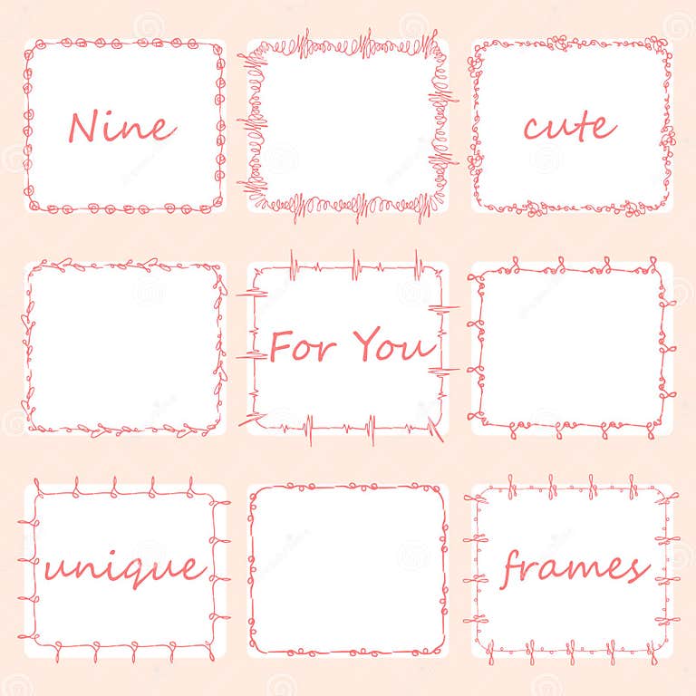 Set of Nine Square Doodles Frames. Stock Vector - Illustration of ...