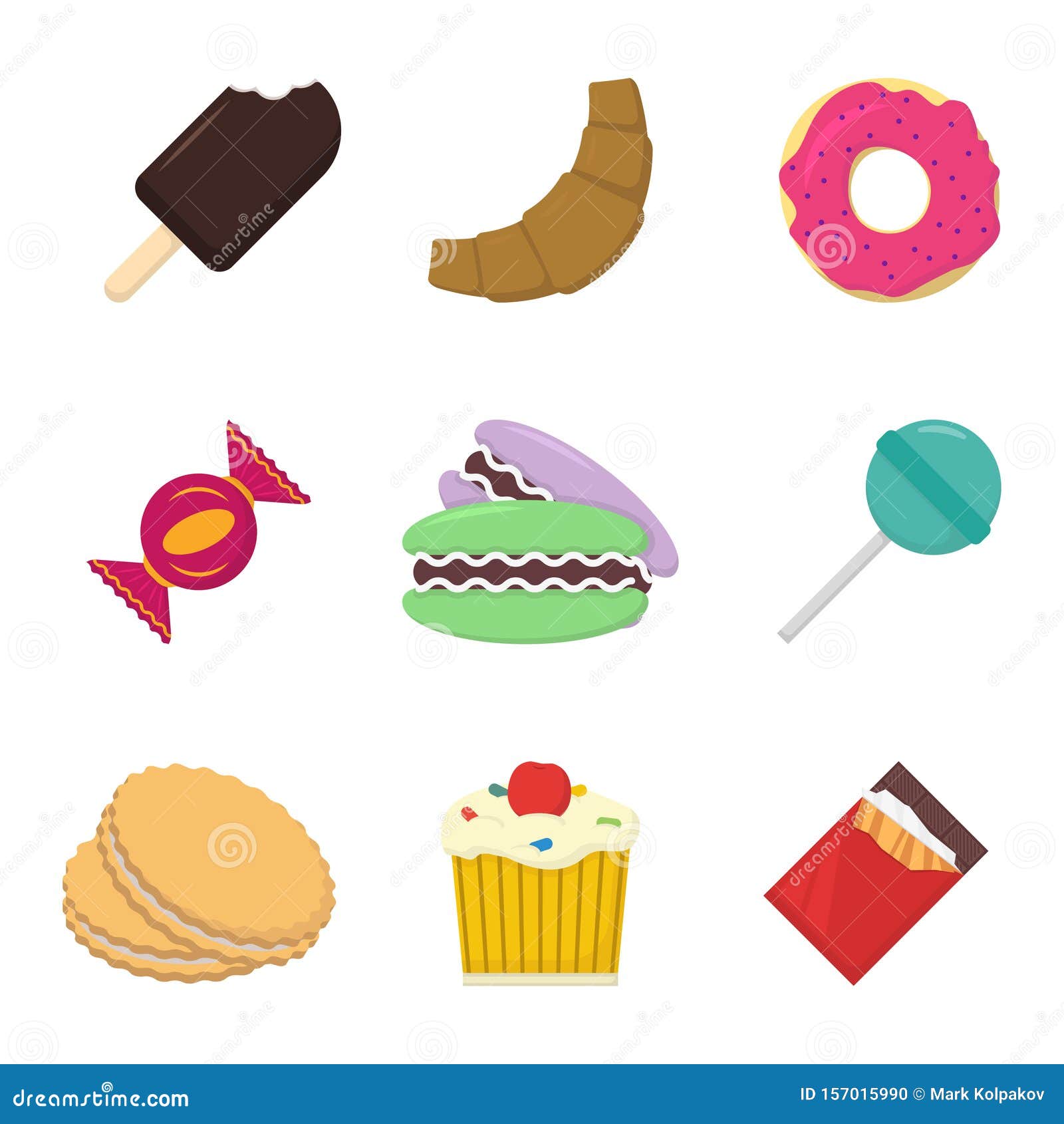 Set of Nine Sweets in Flat Style Stock Illustration - Illustration of ...