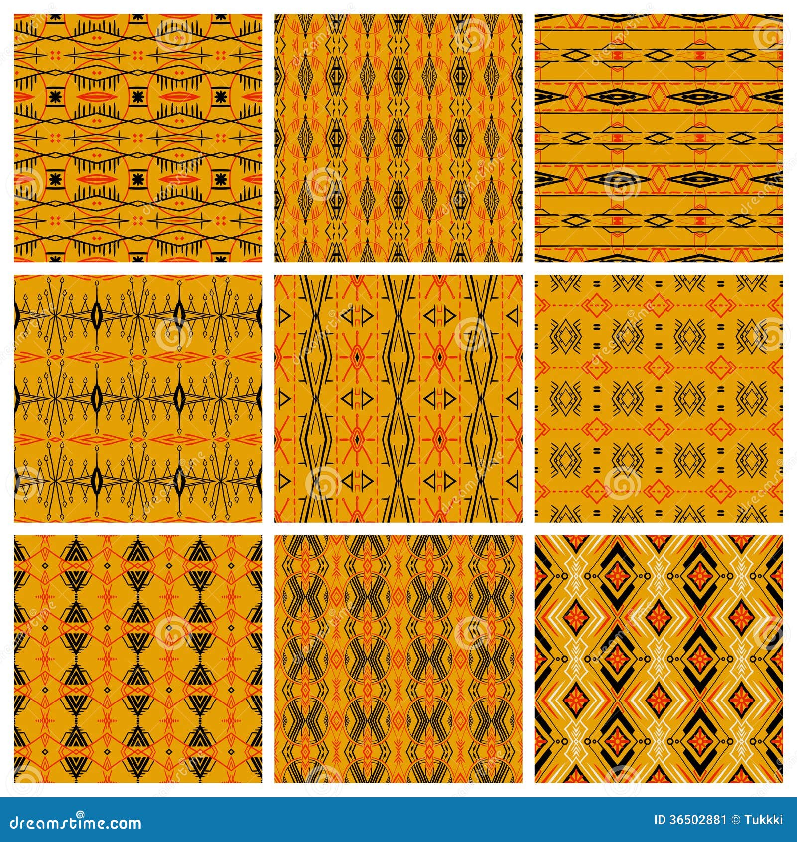 Set of Nine Tribal Patterns Stock Vector - Illustration of boho ...