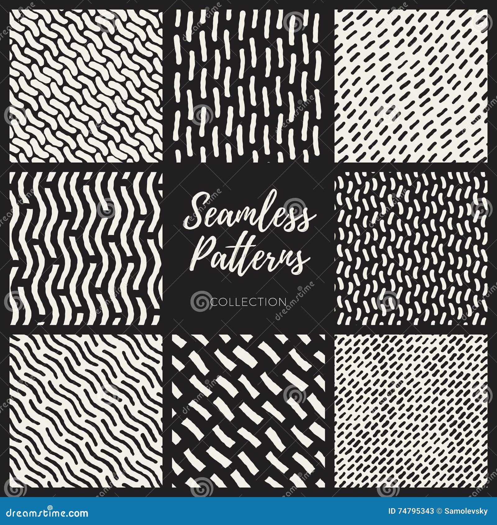 Set of Nine Vector Seamless Lines Patterns Collection Stock Vector ...