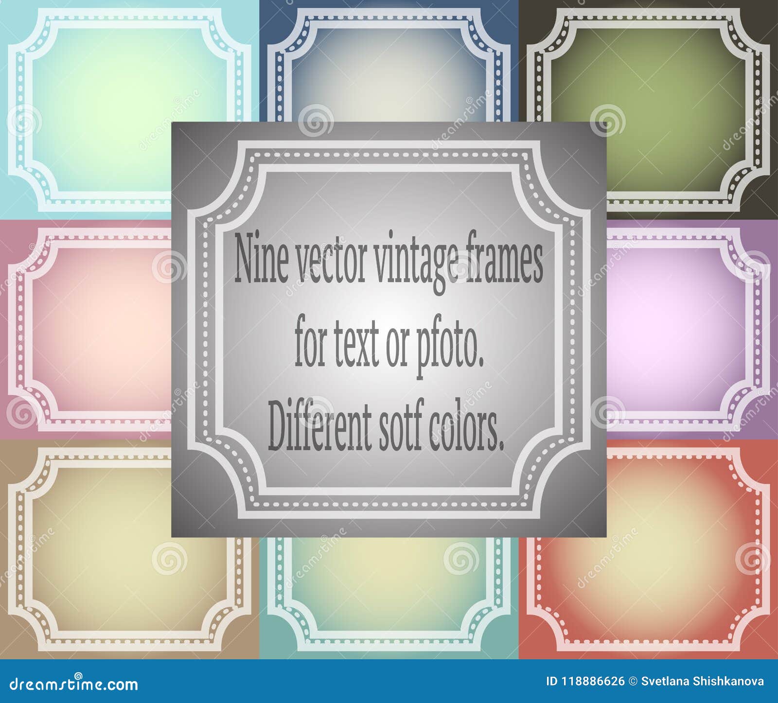 Set of Nine Vector Vintage Frames. Different Soft Colors Stock Vector ...