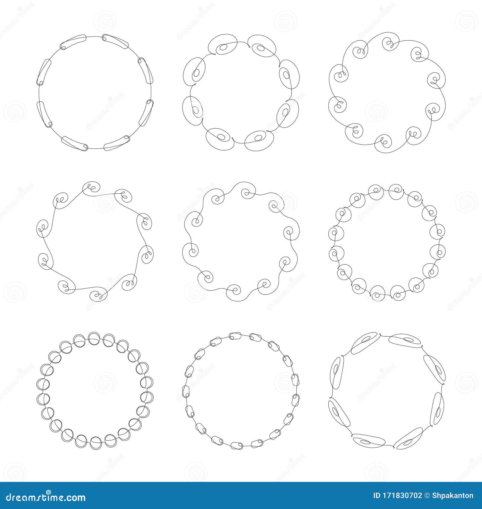 Set of Nine Very Simple, but Stylish Round Frames with Full Editable ...