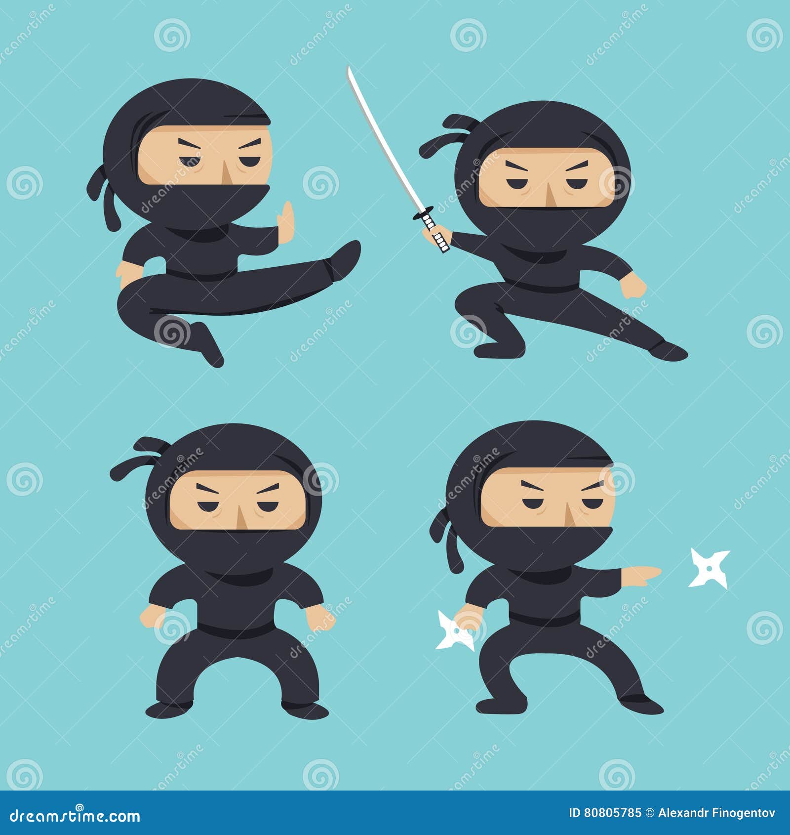 Set Of Ninja Characters Showing Different Actions Cartoon Vector ...