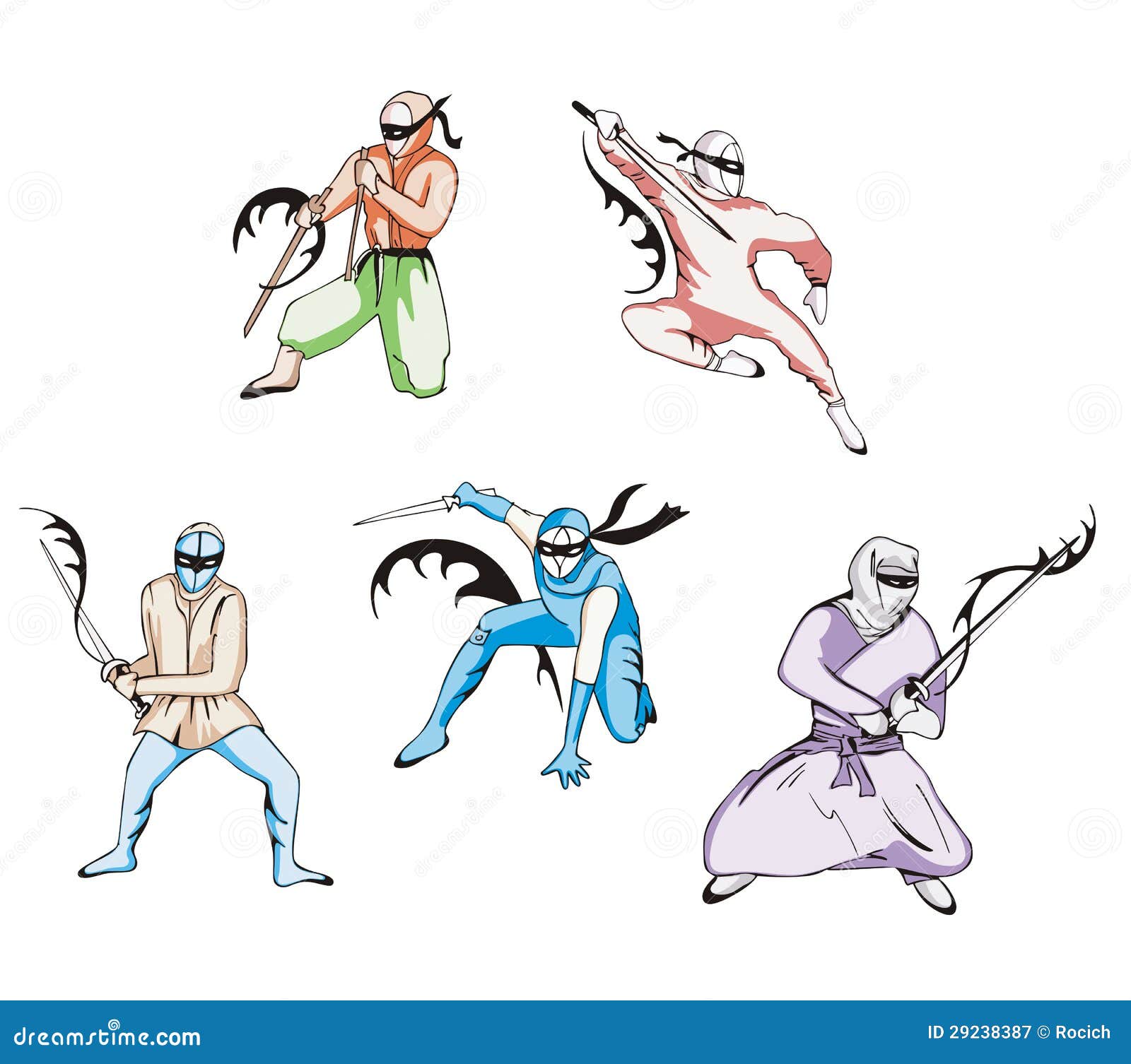 Set Of Japanese Ninjas Logo. Katana Master Insignia Design. Vintage ...