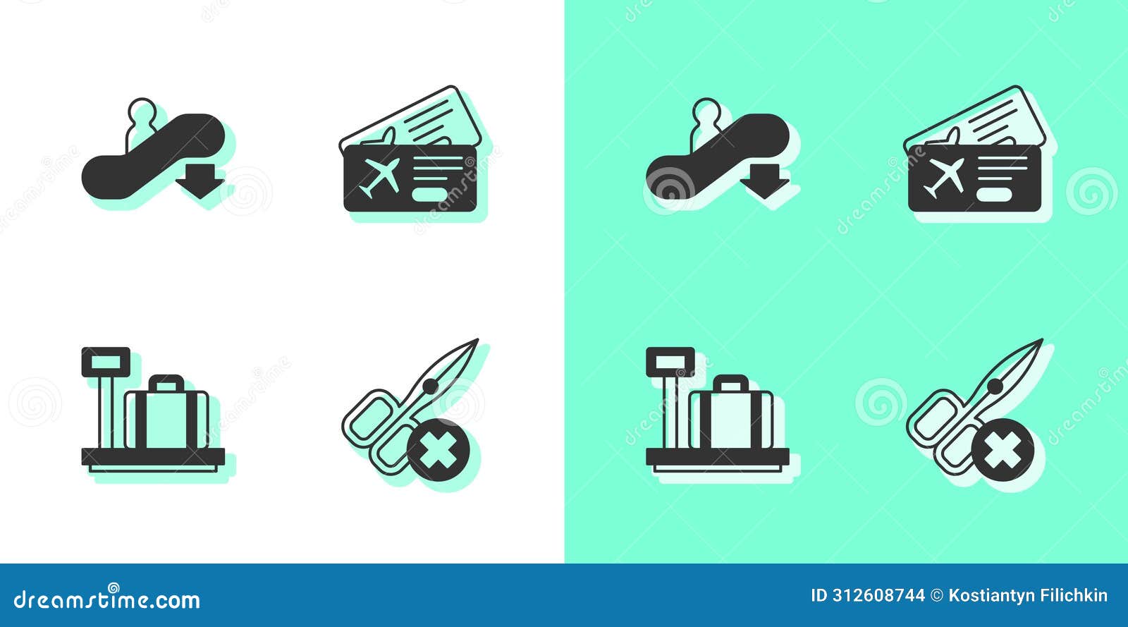 Set No Scissors, Escalator Down, Scale with Suitcase and Airline Ticket ... Set No Scissors, Escalator Down, Scale with Suitcase and Airline Ticket ...