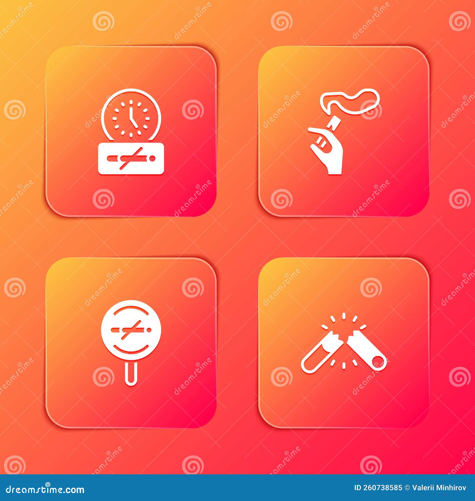 Set No Smoking Time, Hand with Cigarette, and Broken Icon. Vector Stock ...