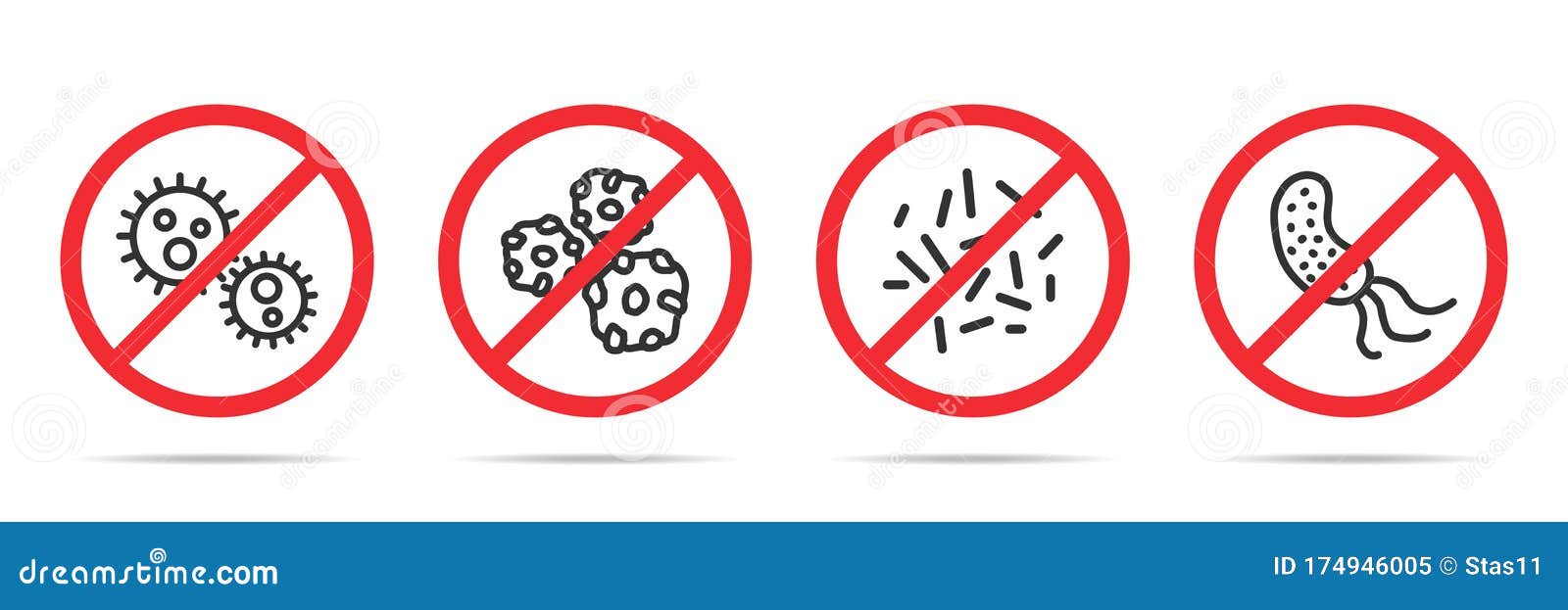 Set of No Virus Icons in Four Different Versions in a Flat Design ...