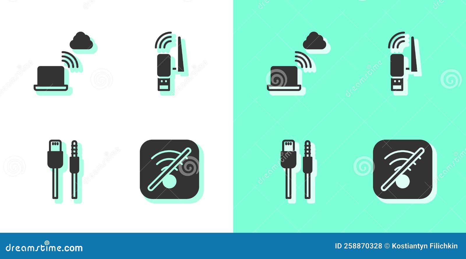 Set No Wi-Fi Wireless Internet, Network Cloud Connection, USB Cable ...