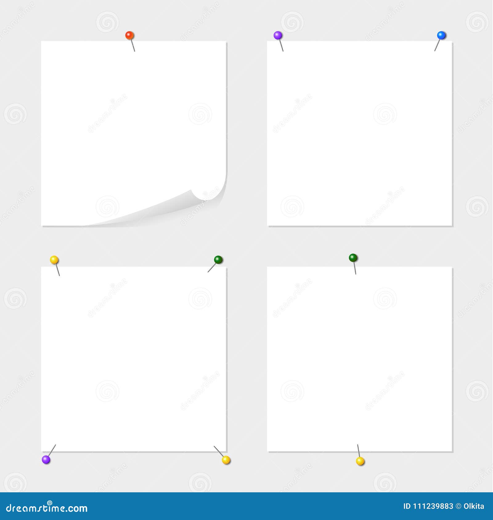 Set of Note Paper Attached by Colored Pins with Space for Text or ...