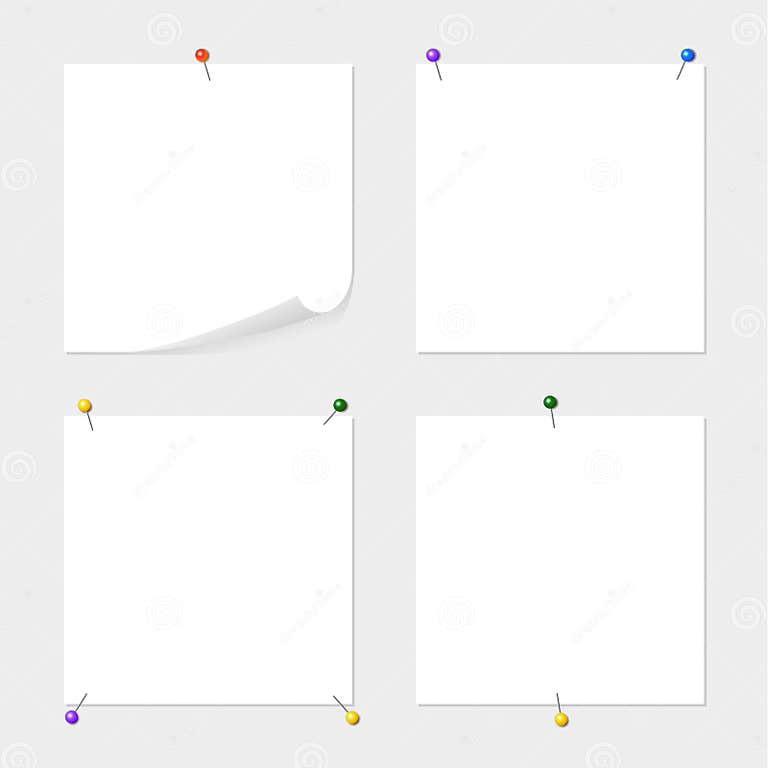 Set of Note Paper Attached by Colored Pins with Space for Text or ...