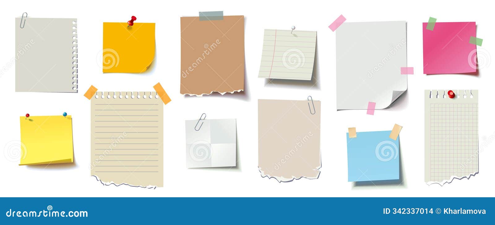Sticky Notebook Paper. Set Colorful Memo, Blank Torn Pages Sheets ...