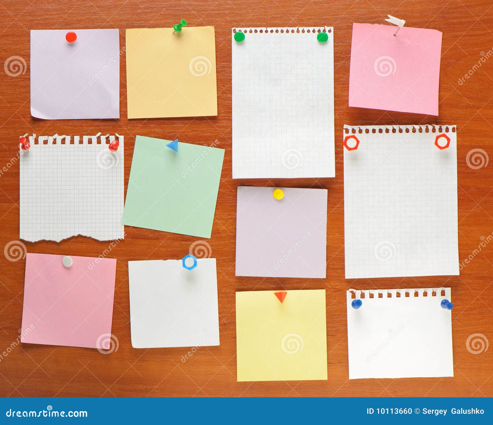 Set Note Pinned To a Wooden Board. Stock Photo - Image of shadow, dirty ...