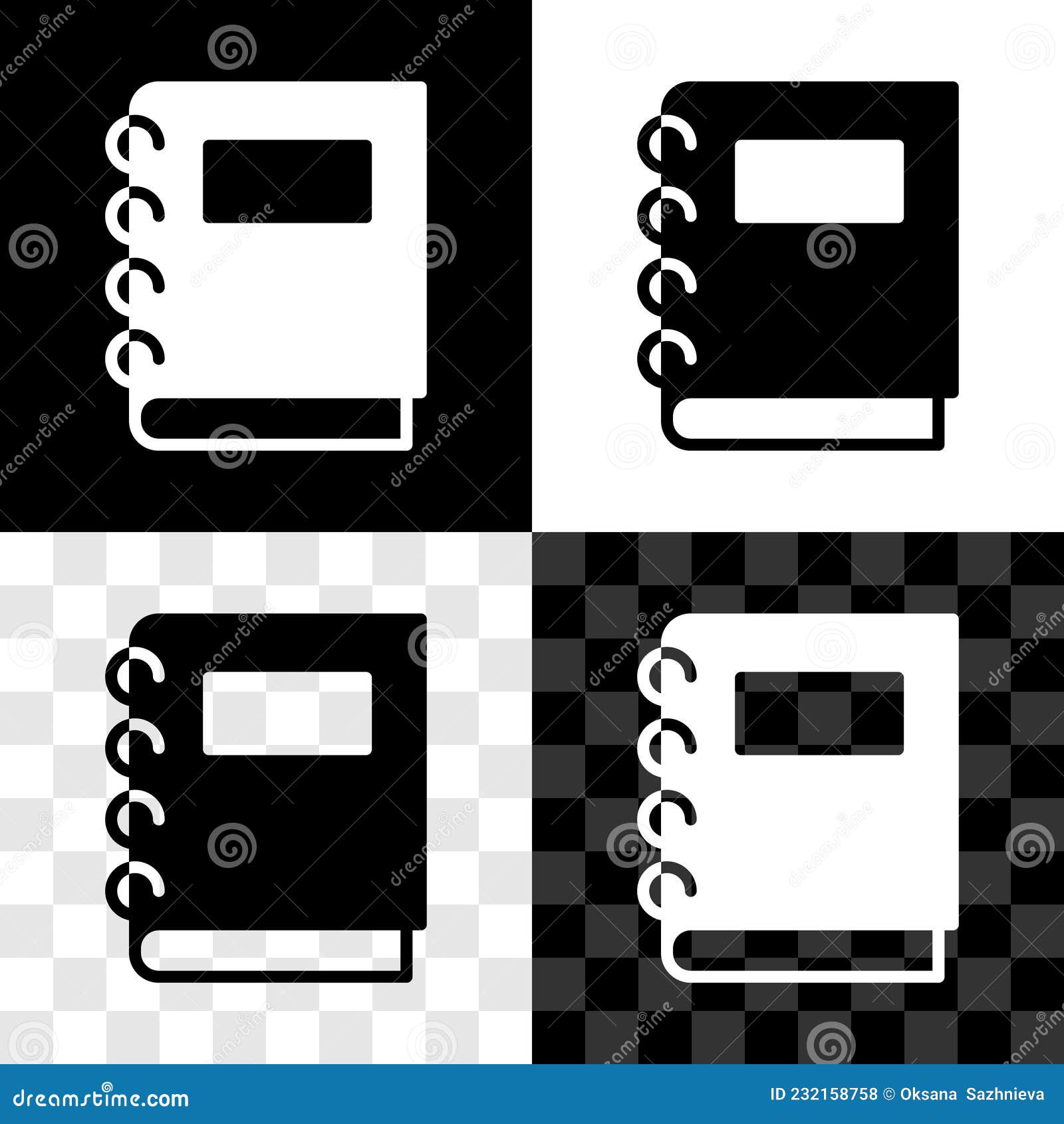 Set Notebook Icon Isolated on Black and White, Transparent Background ...