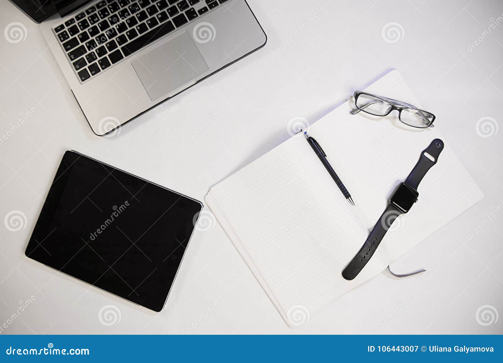 Set of Notebook,Notepad, Pens, Glasses and Other Gadgets for Work and ...