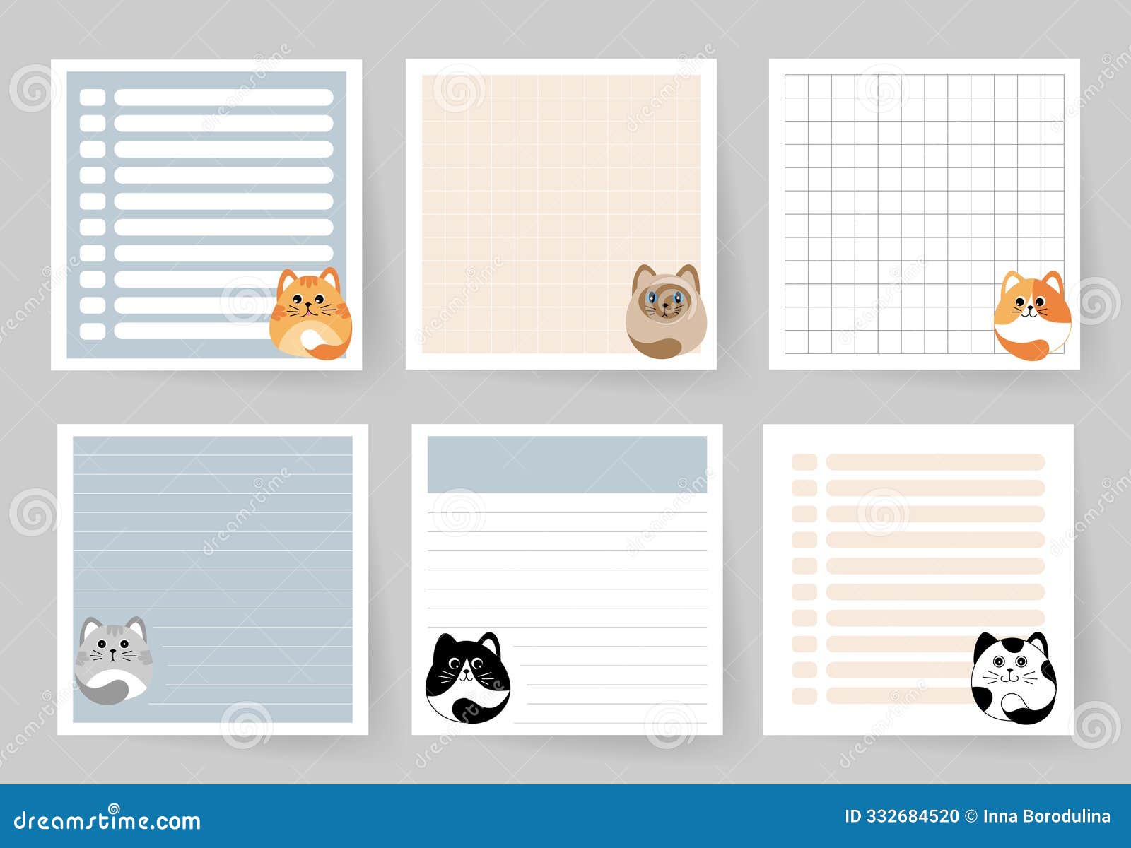 A Set of Notebook Pages with Cute Cats. Template for Planning, To-do ...