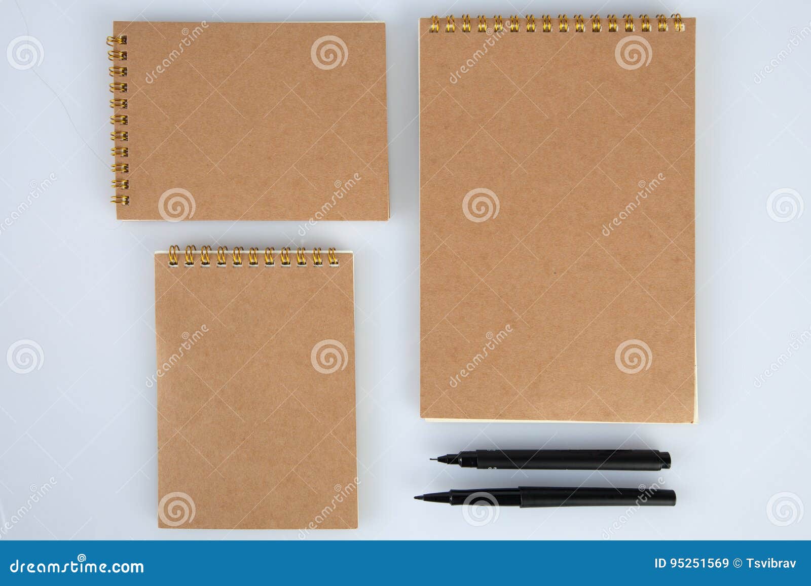 Set of Notepads with Black Pens for Mockups. Top View with Copy Stock ...