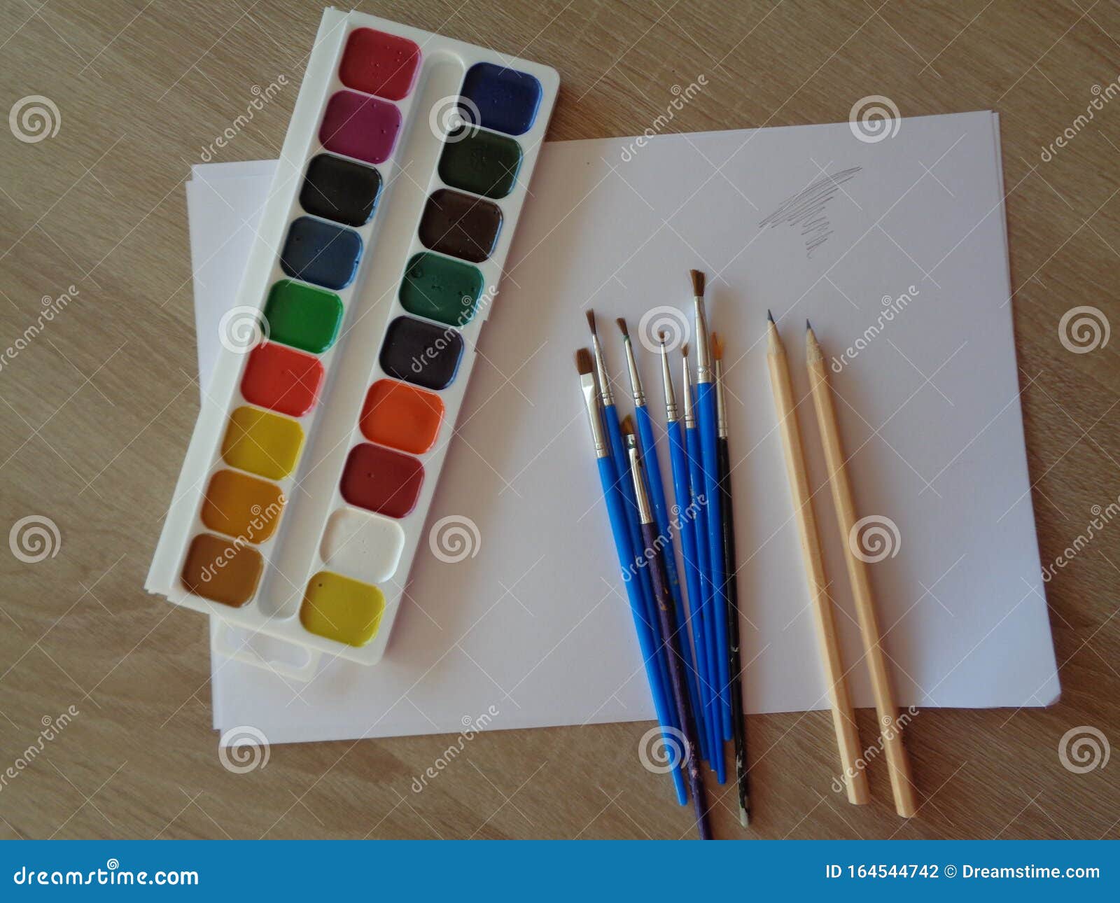 Set of novice artist. stock photo. Image of next, colored - 164544742