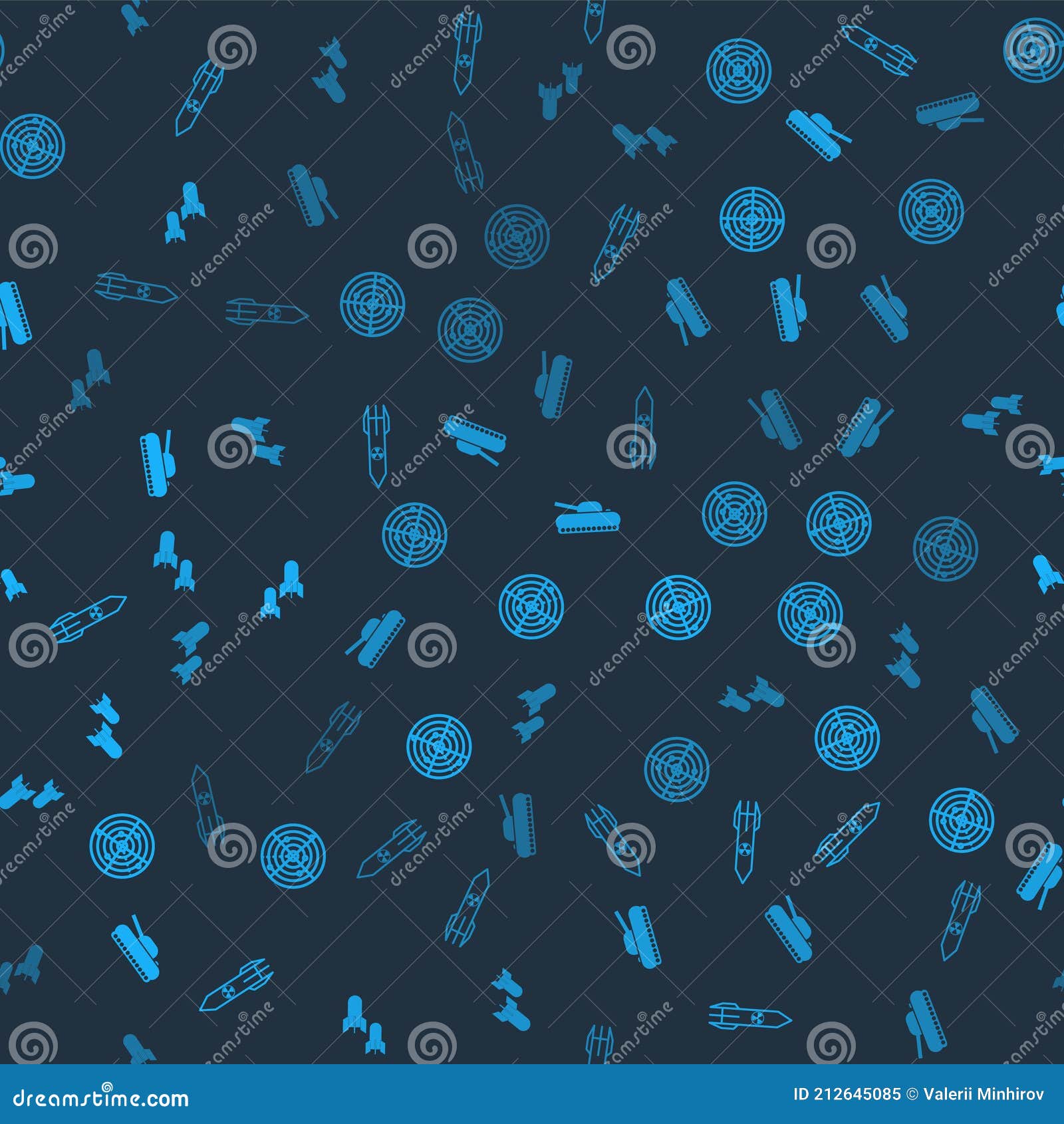 Set Nuclear Rocket, Radar with Targets, Military Tank and Aviation Bomb ...