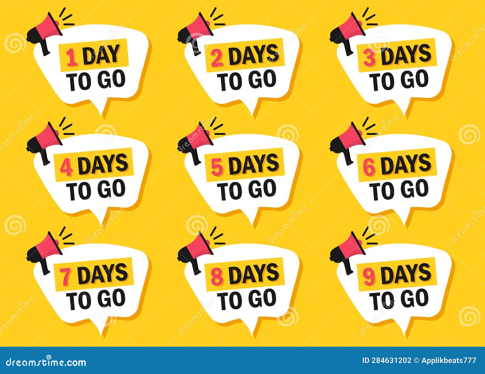 Set of Number of Days Left To Go Icons with Megaphone in a Flat Design ...