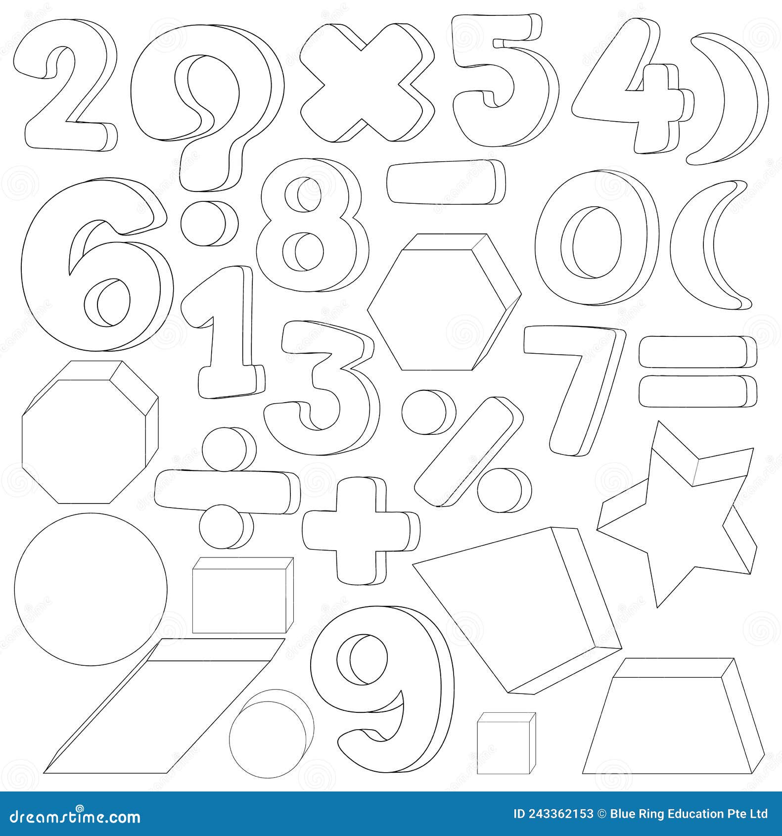 A Set of Number and Math Icon Outline Stock Vector - Illustration of ...
