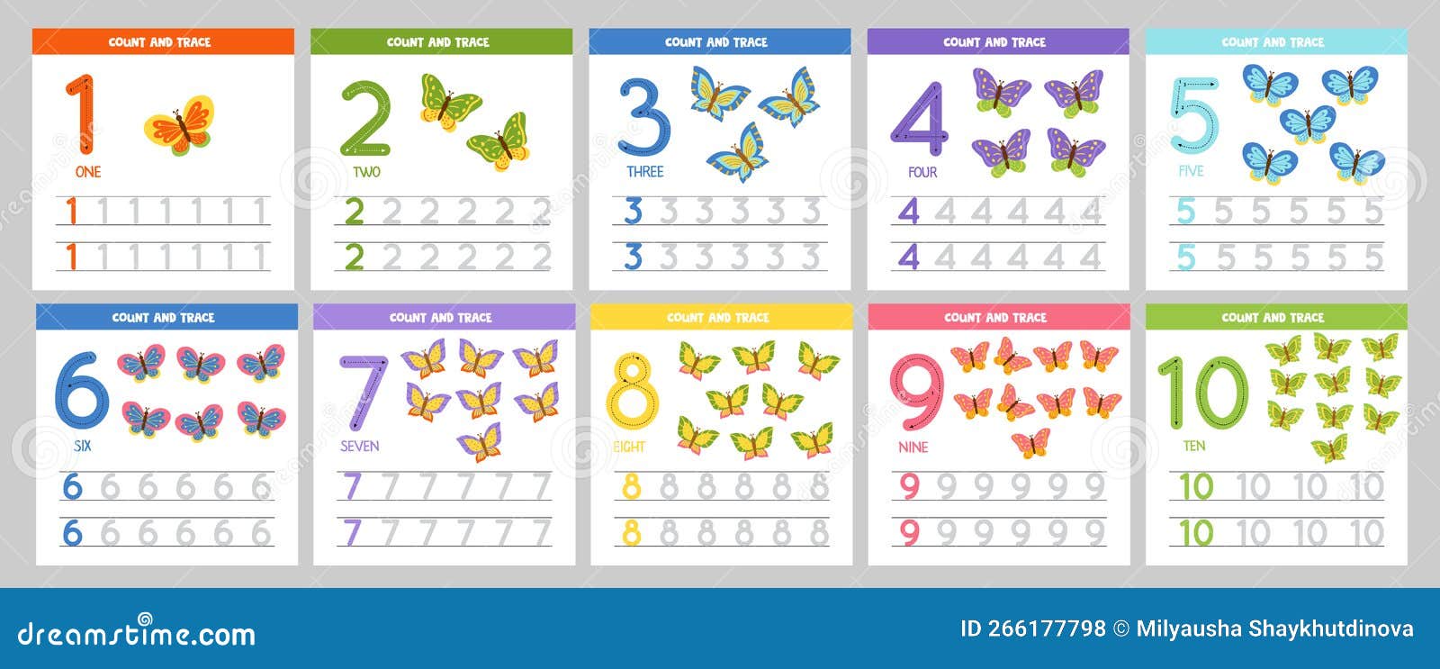 Set of Number Tracing Flashcards with Cute Butterflies. Learning ... Set of Number Tracing Flashcards with Cute Butterflies. Learning ...