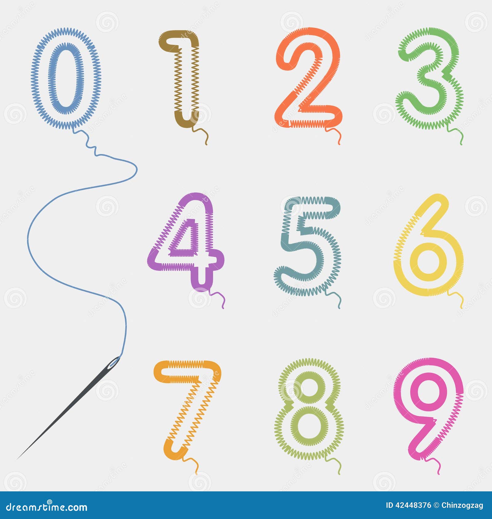 Set of Number from Yarn with Needle Stock Vector - Illustration of ...