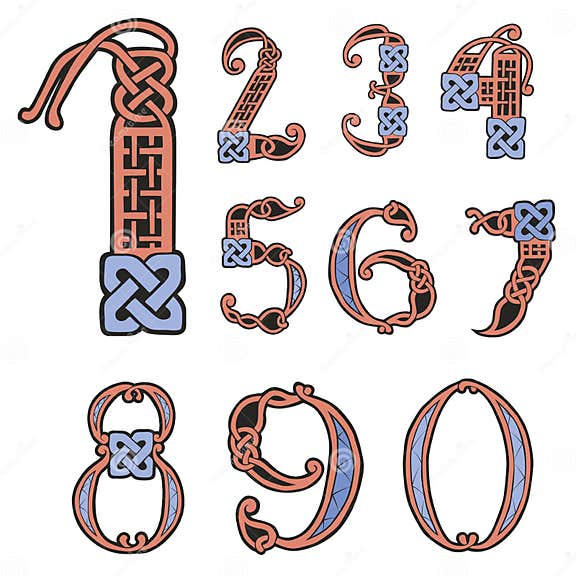 A Set of Numbers in the Celtic Style Stock Vector - Illustration of ...
