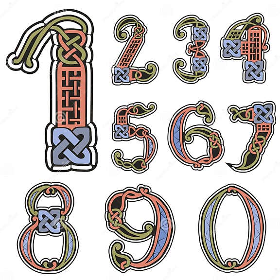 A Set of Numbers in the Celtic Style Stock Vector - Illustration of ...