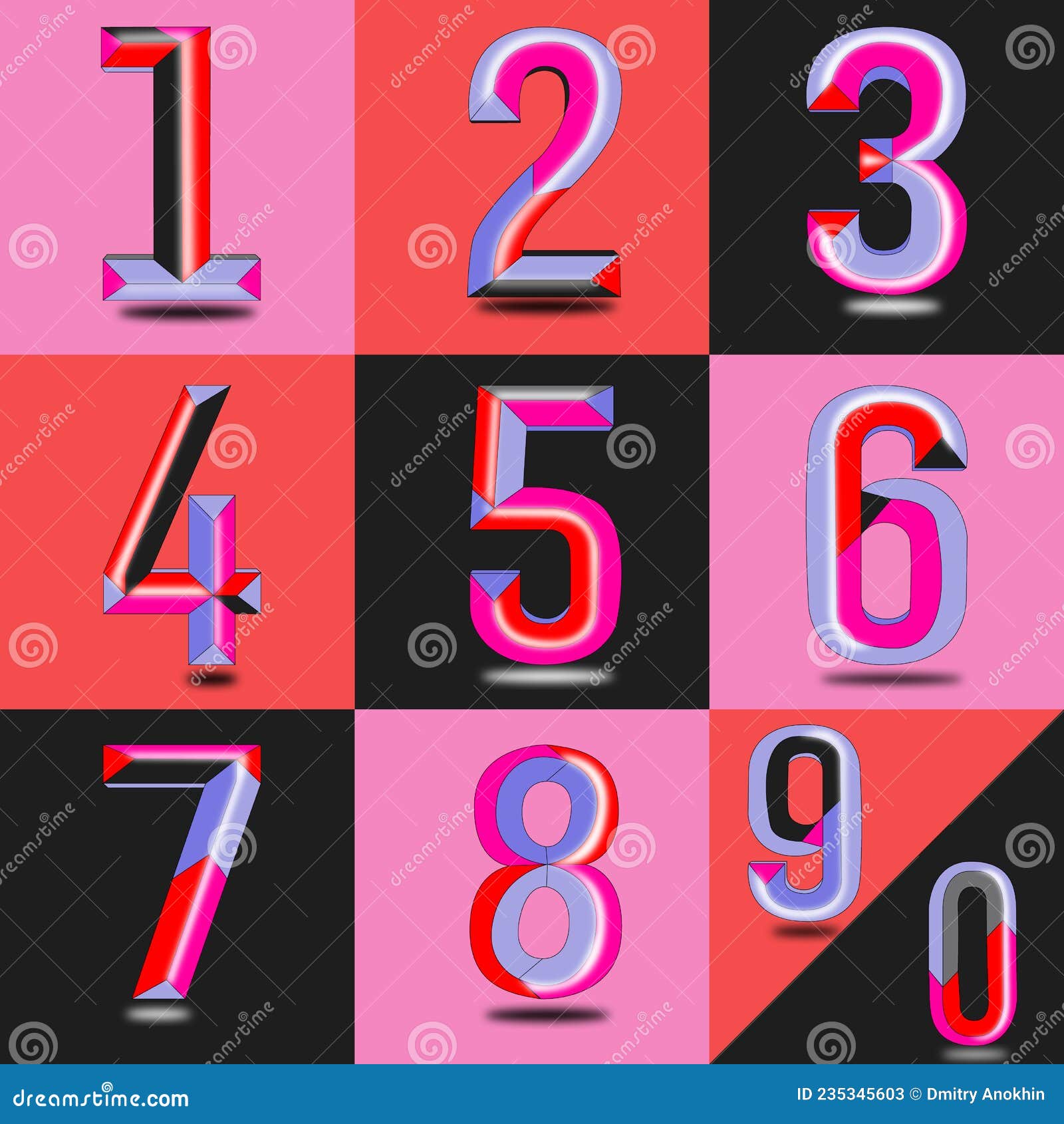 Set of Numbers, Contemporary Style (1-9, 0) Stock Vector - Illustration ...