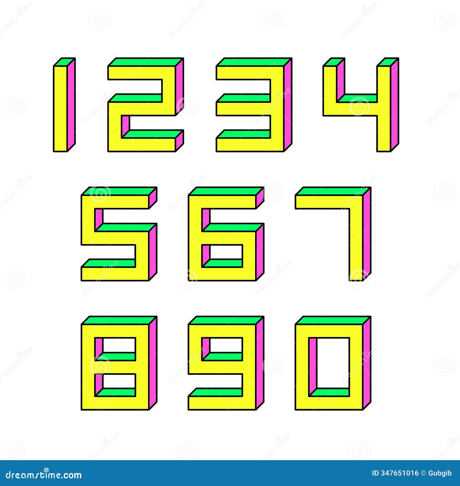 Set of Numbers with 3d Isometric Effect Stock Illustration ...