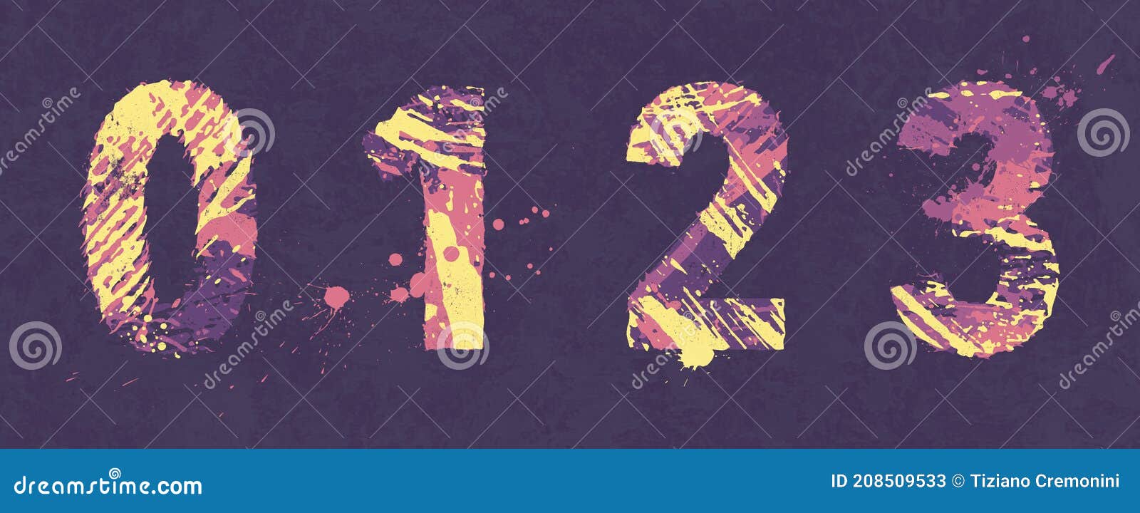 Set of Numbers on Dark Background, Grunge Texture, Zero, One, Two ...