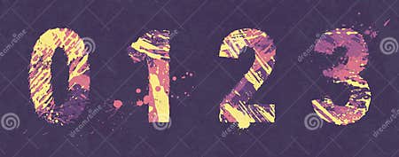 Set of Numbers on Dark Background, Grunge Texture, Zero, One, Two ...