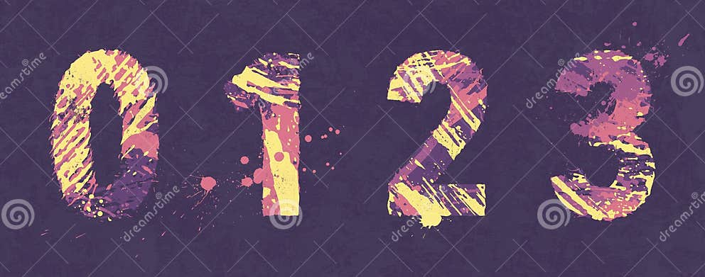 Set of Numbers on Dark Background, Grunge Texture, Zero, One, Two ...