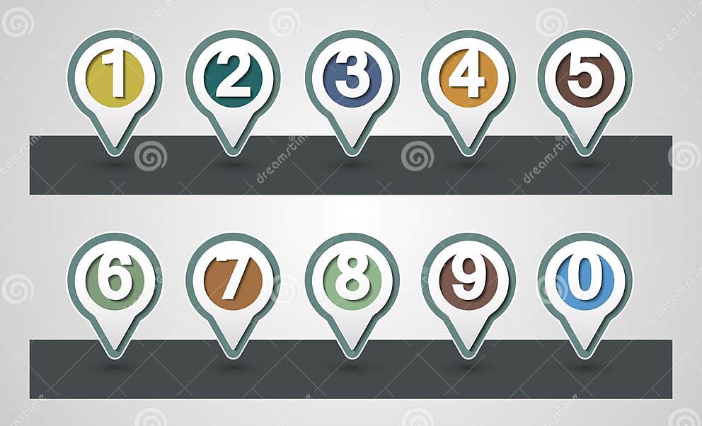 Set of Numbers. Design Mapping Pins Stock Illustration - Illustration ...