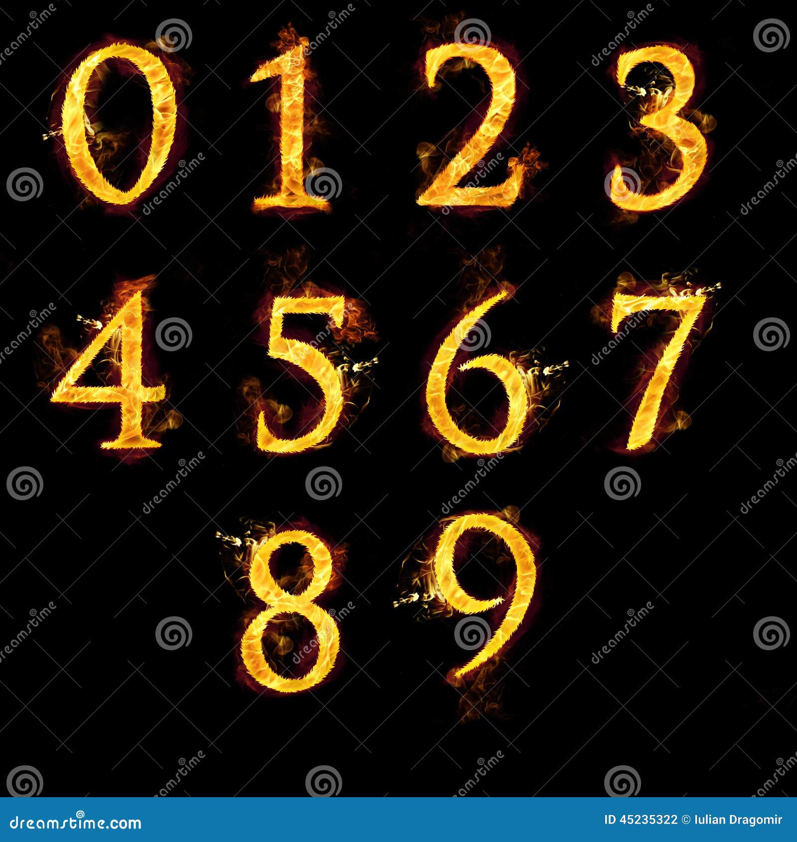 Set of Numbers in Flames stock illustration. Illustration of yellow ...