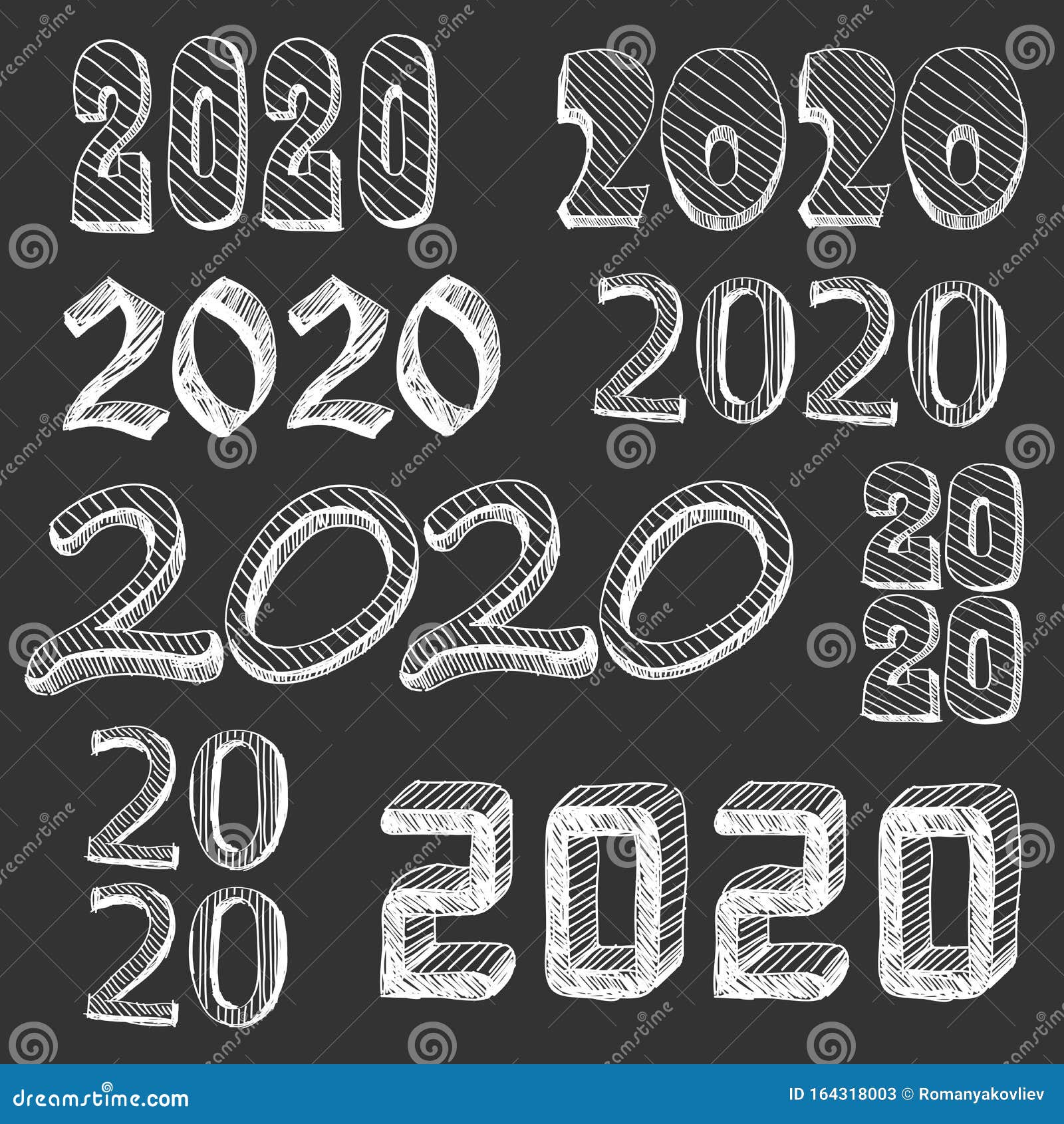 Set of Numbers 2020 Hand Drawn. Comic Book Explosion Elements Stock ...