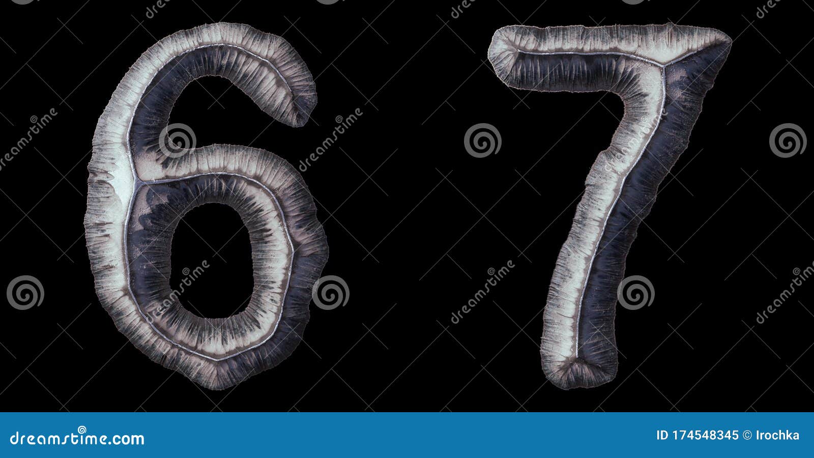 Set of Numbers 6, 7 Made of Forged Metal Isolated on Black Background ...