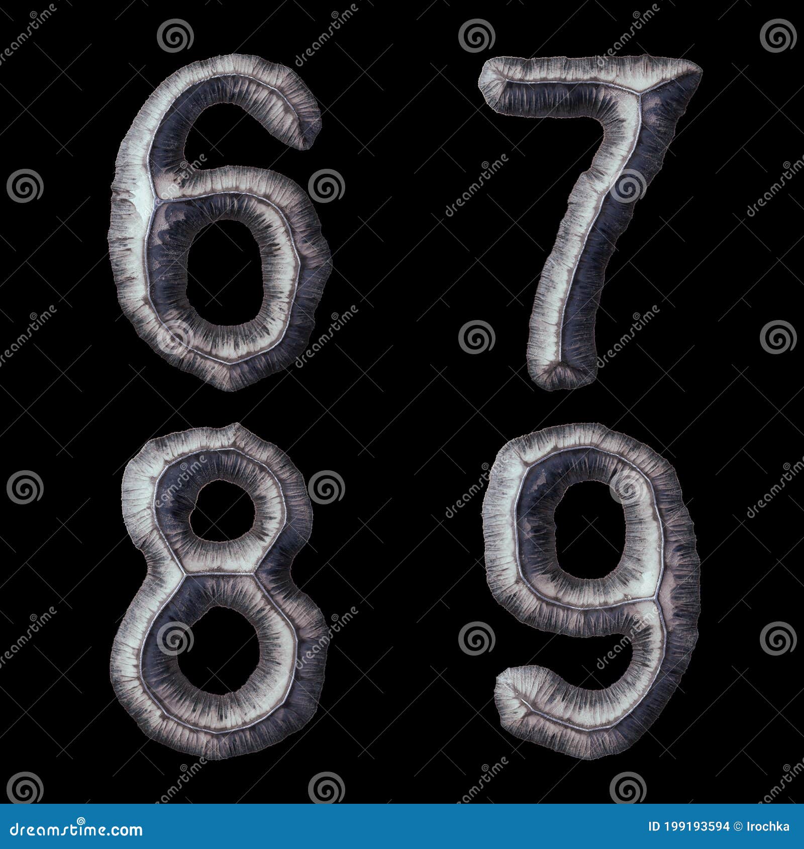 Set of Numbers 6, 7, 8, 9 Made of Forged Metal Isolated on Black ...