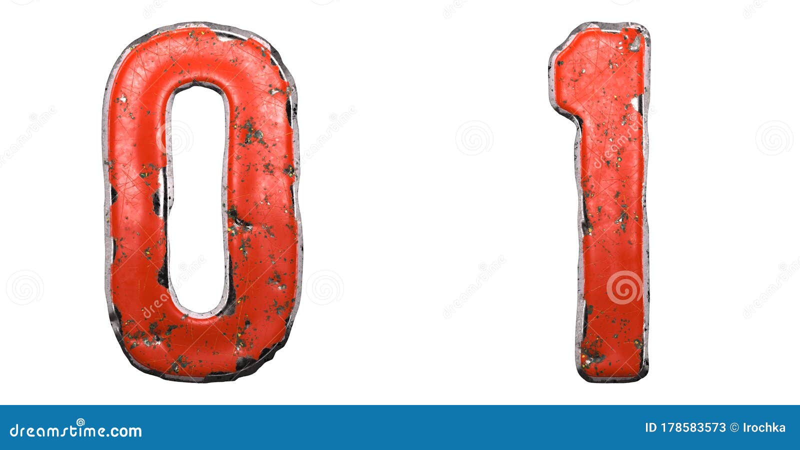 Set of Numbers 0, 1 Made of Red Painted Metal Isolated on White ...
