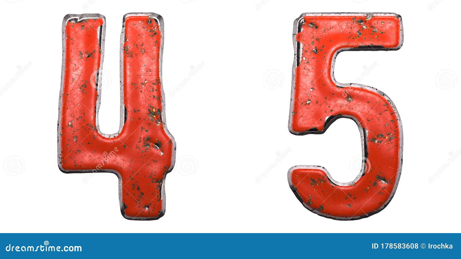 Set of Numbers 4, 5 Made of Red Painted Metal Isolated on White ...