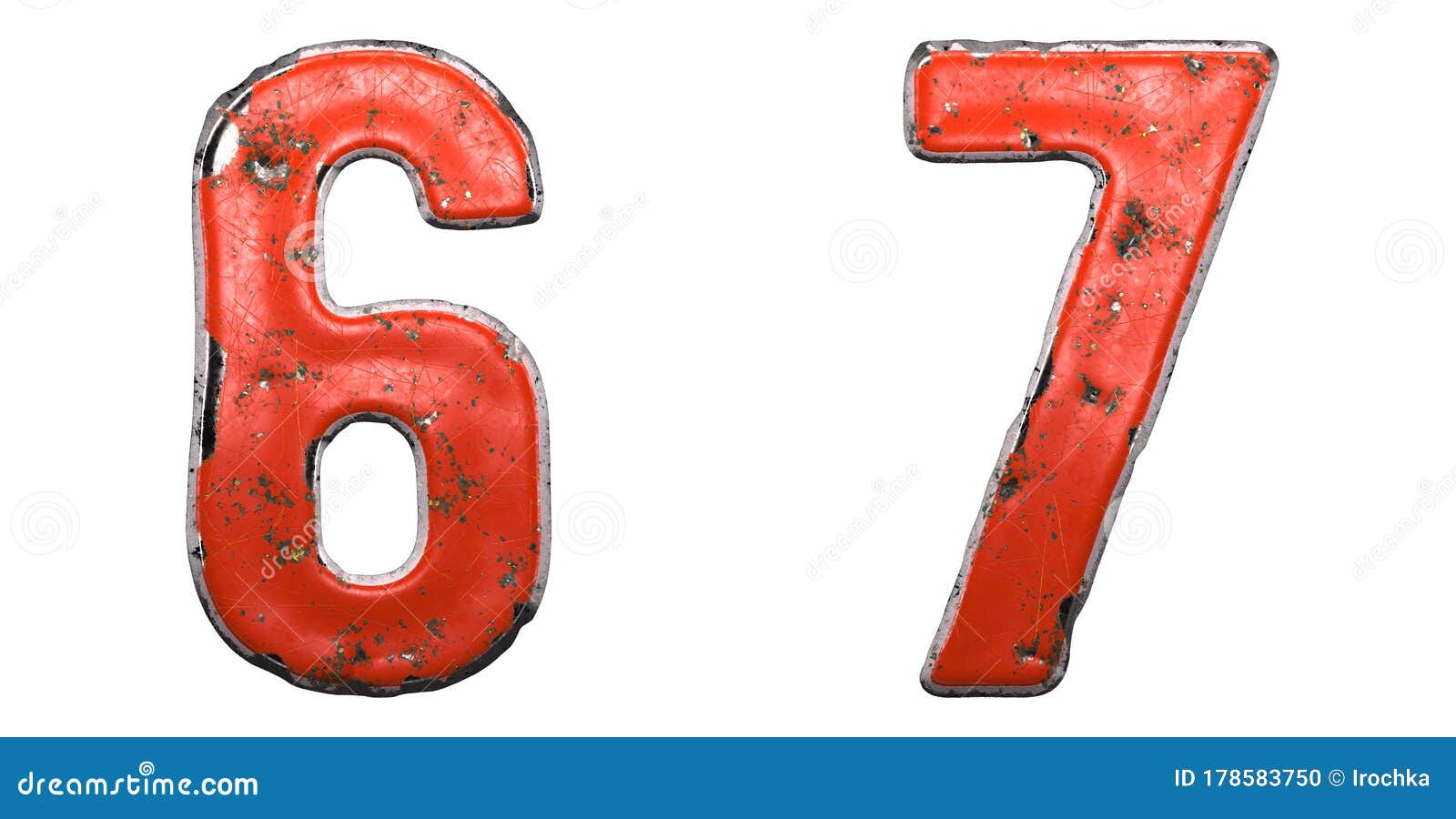 Set of Numbers 6, 7 Made of Red Painted Metal Isolated on White ...