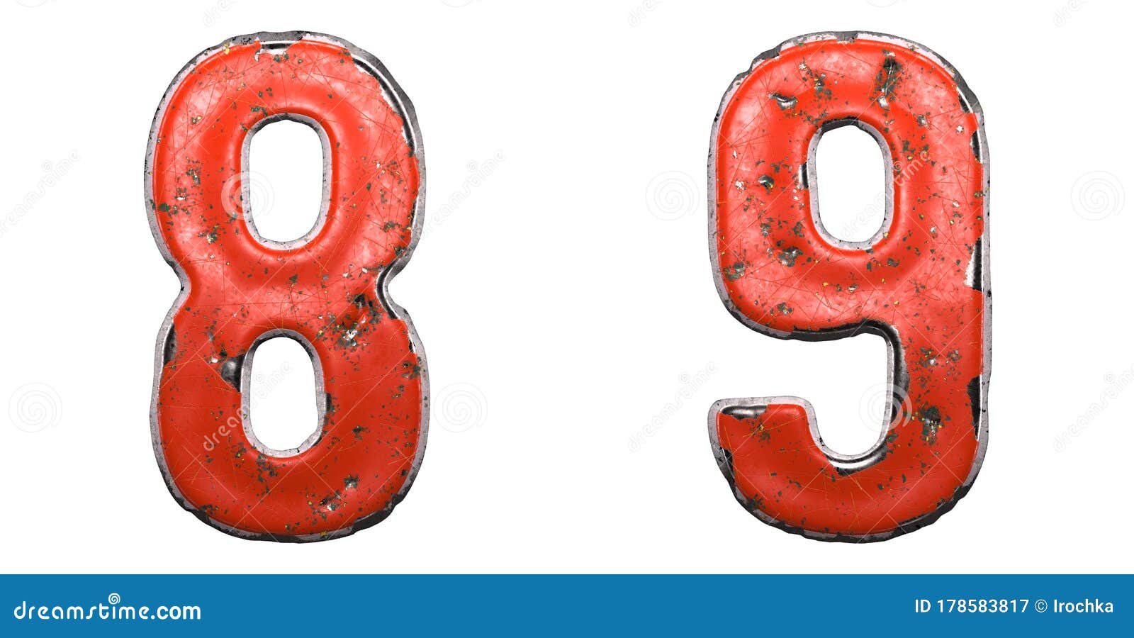 Set of Numbers 8, 9 Made of Red Painted Metal Isolated on White ...