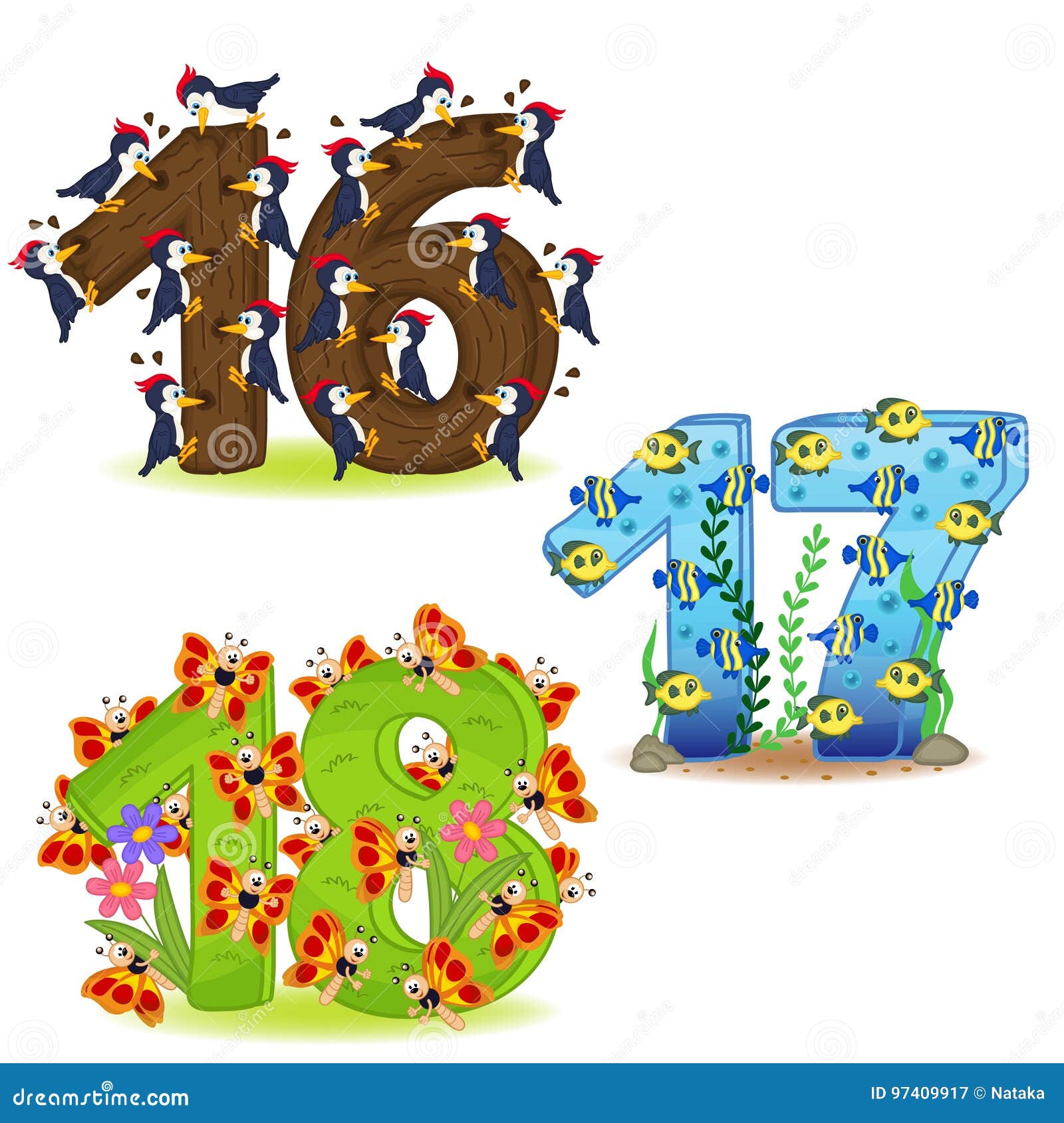 Set of Numbers with Number of Animals from 16 To 18 Stock Vector ...