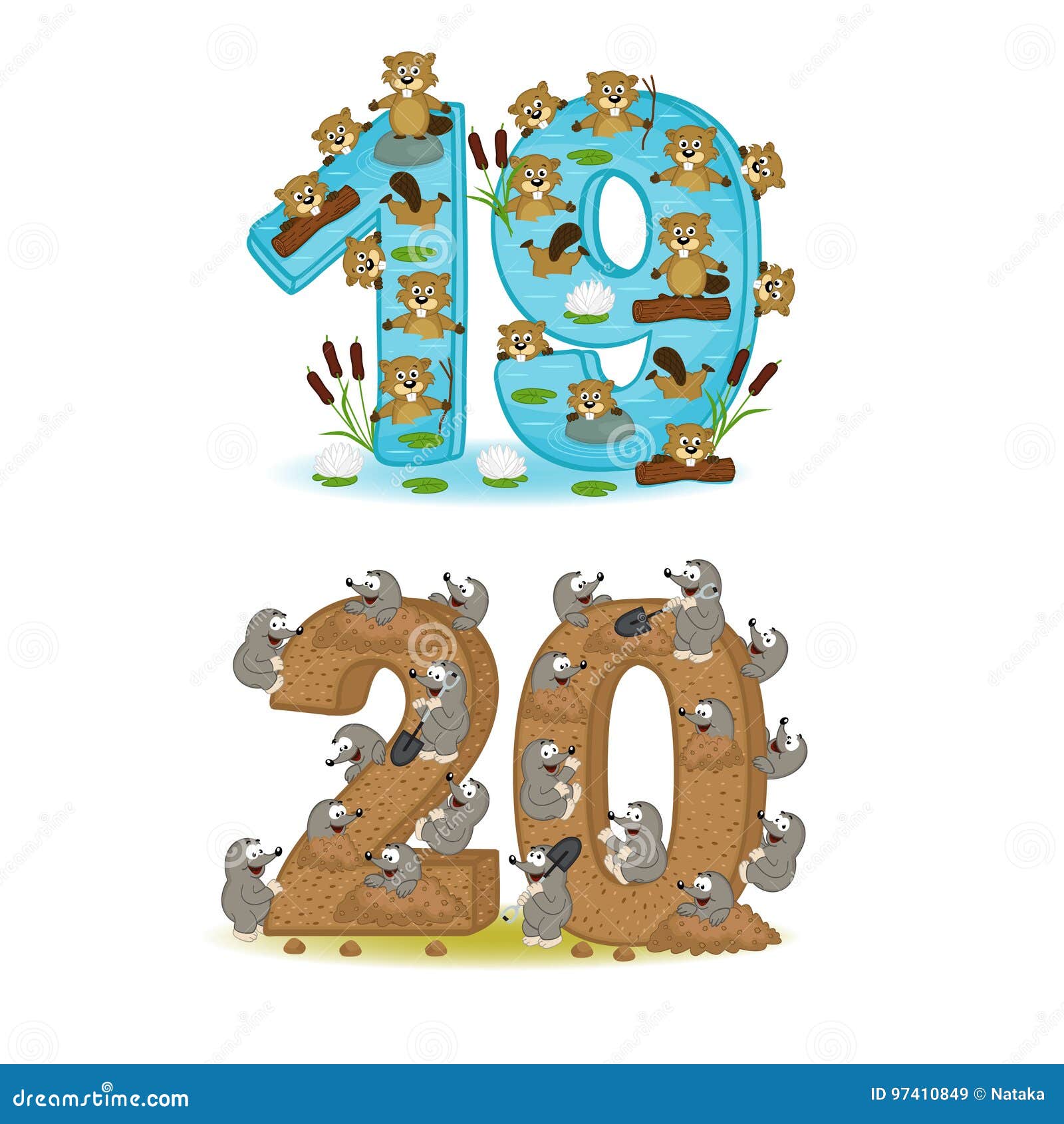 Set of Numbers with Number of Animals from 19 To 20 Stock Vector ...