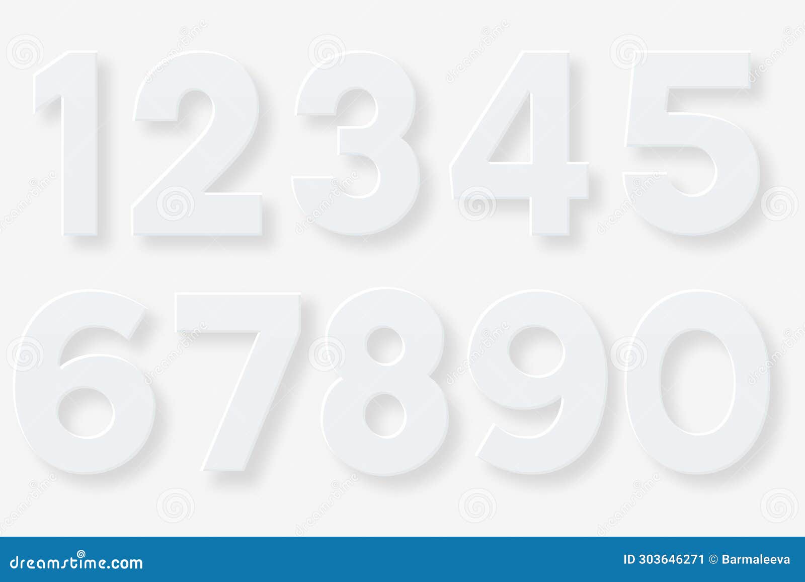 Set of Numbers in Paper Style with Soft Shadows. White Paper Font Stock ...