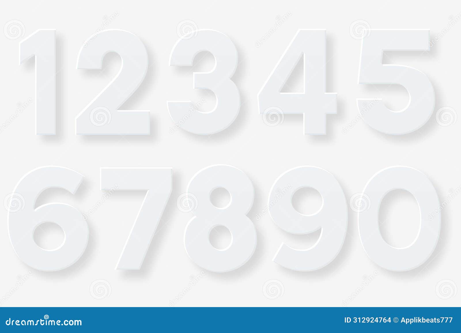 Set of Numbers in Paper Style with Soft Shadows. White Paper Font Stock ...