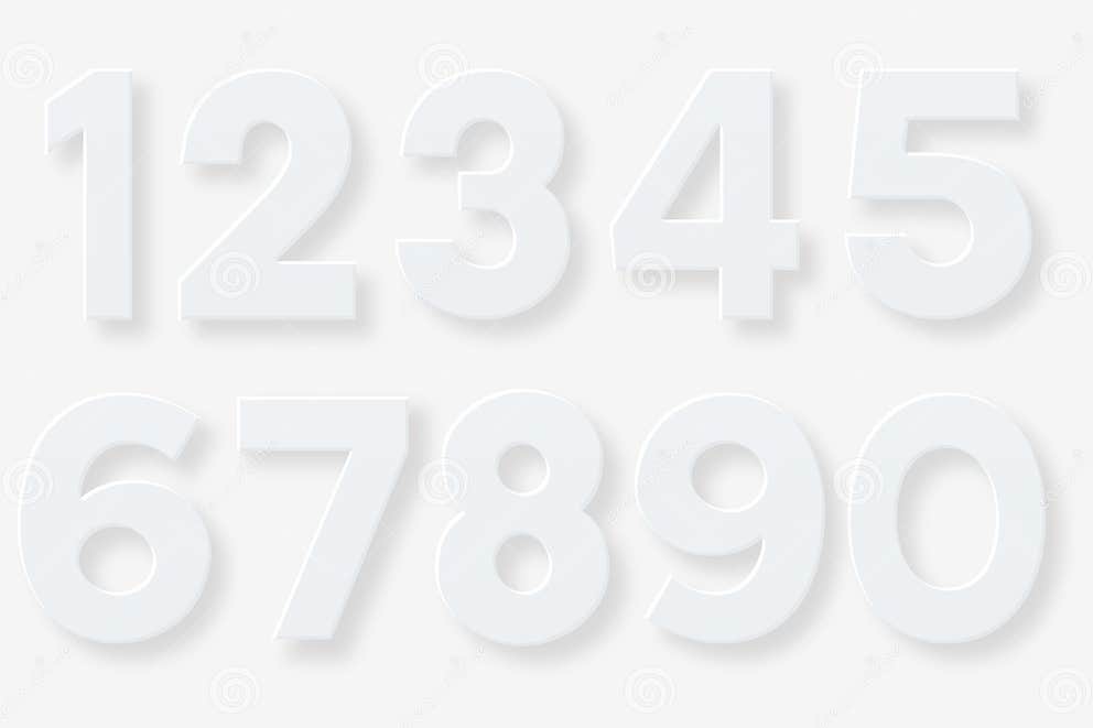 Set of Numbers in Paper Style with Soft Shadows. White Paper Font Stock ...