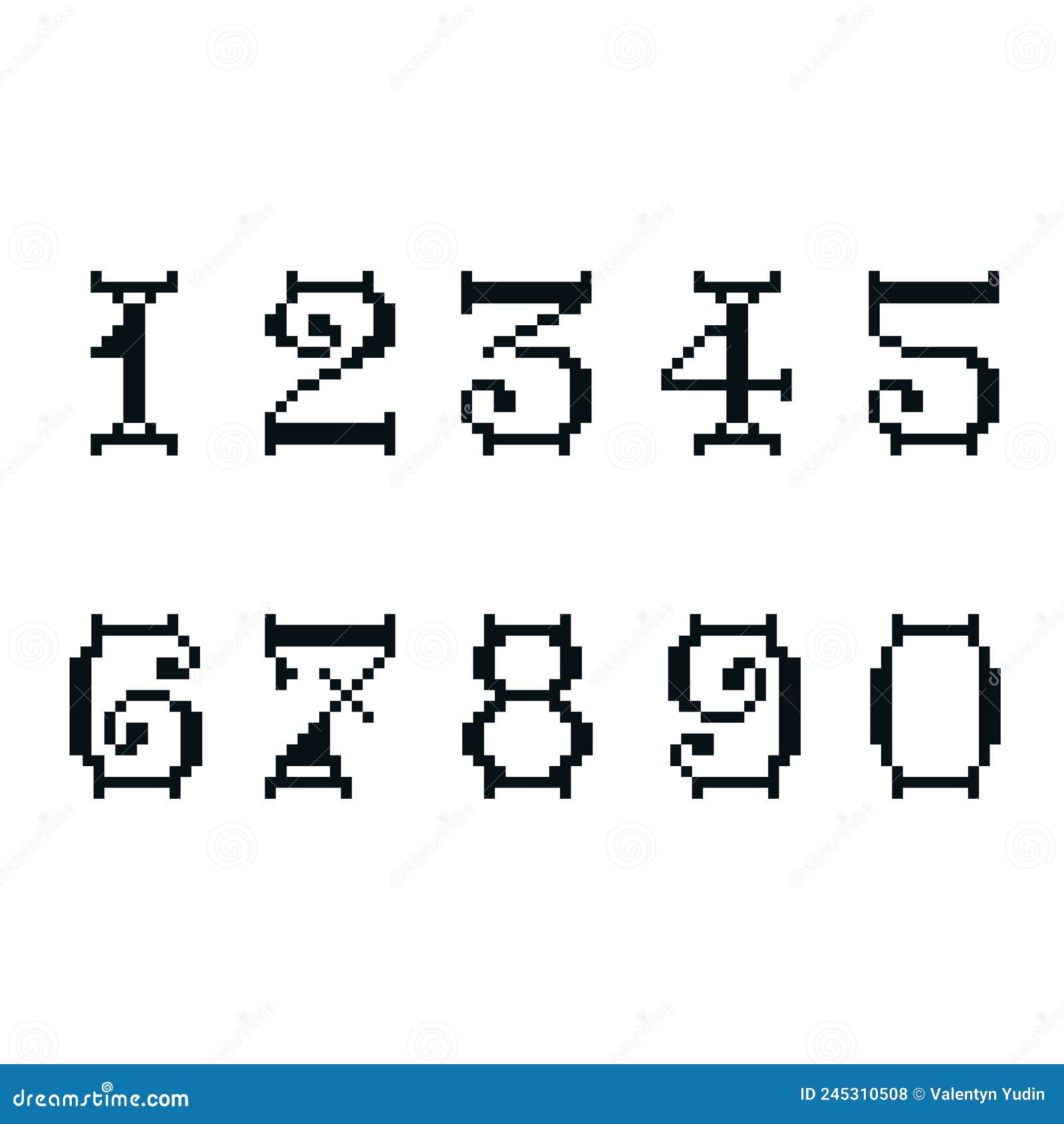Set of pixel numbers black stock vector. Illustration of board - 245310508