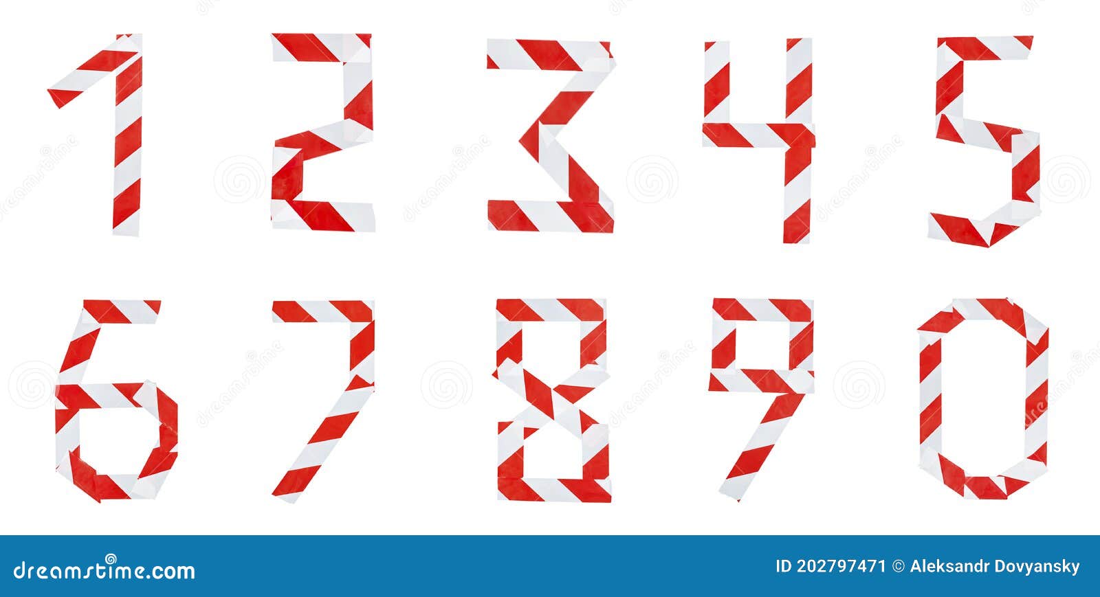 Set of Numbers from the Red and White Warning Tape. Isolated on White ...