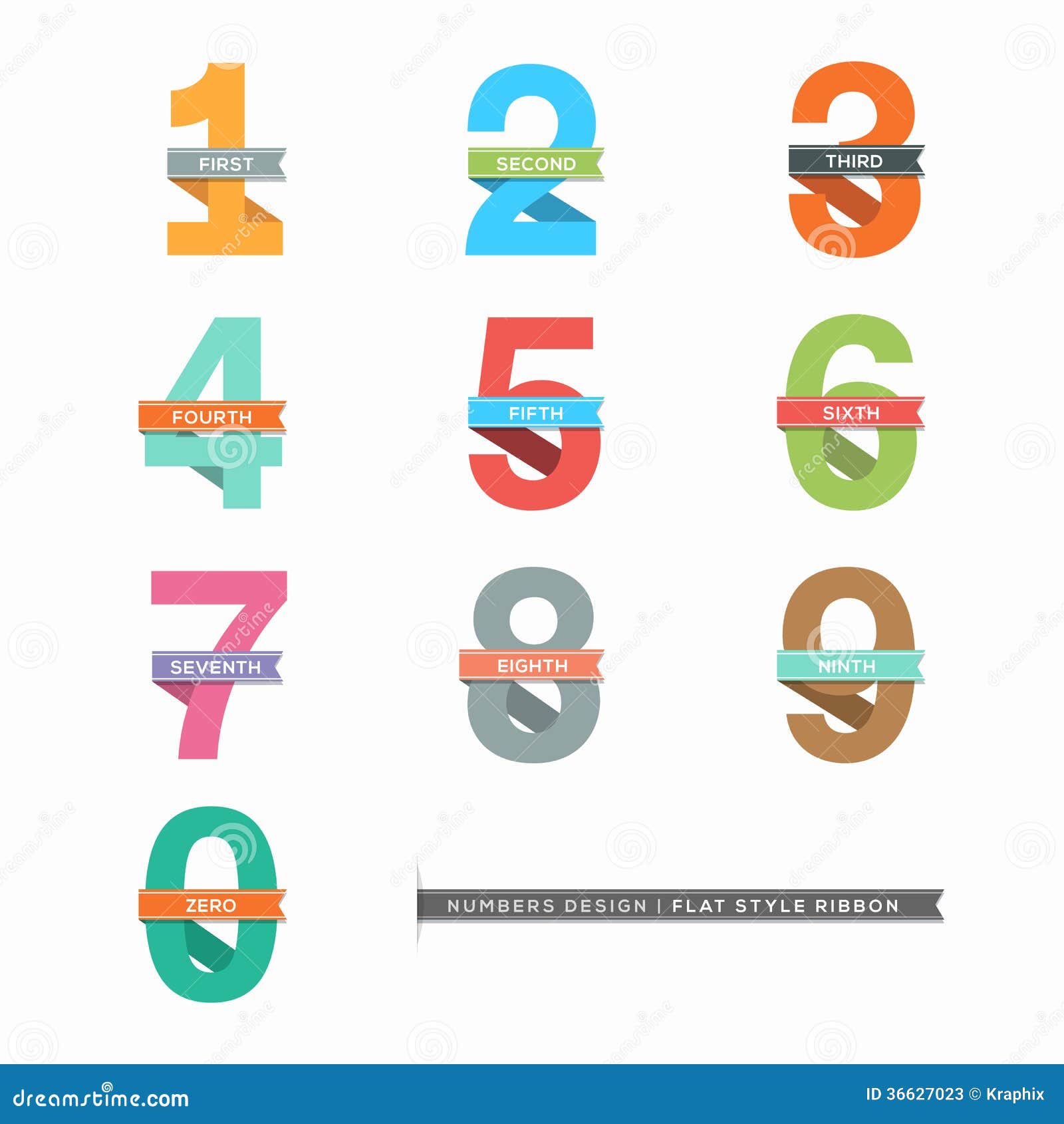 Set of Numbers 0-9 with Ribbons Stock Vector - Illustration of origami ...